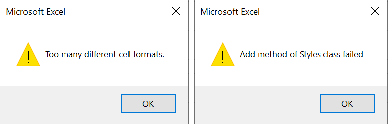 Excel Formatting Cell Styles Too Many