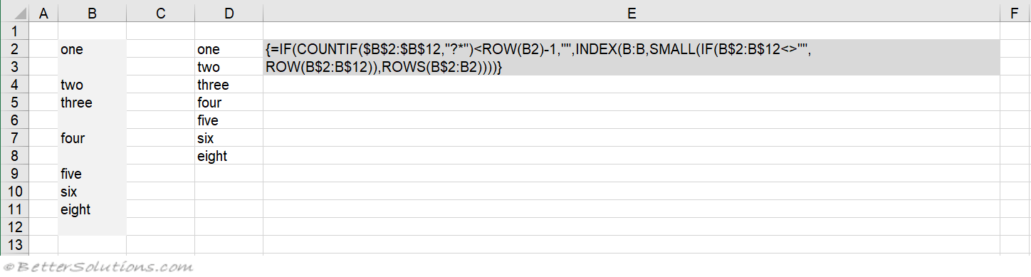 Excel Formulas Removing Blanks