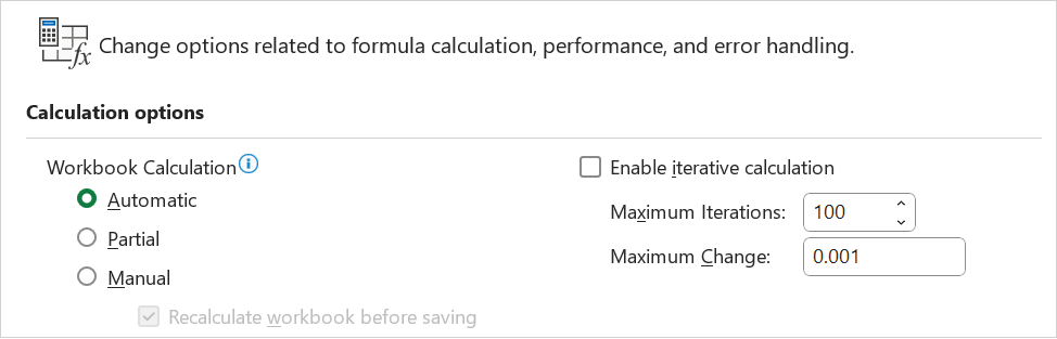Excel Formulas Calculation Options