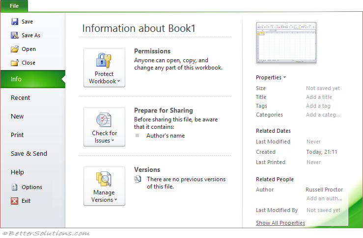Excel Ribbon File Tab
